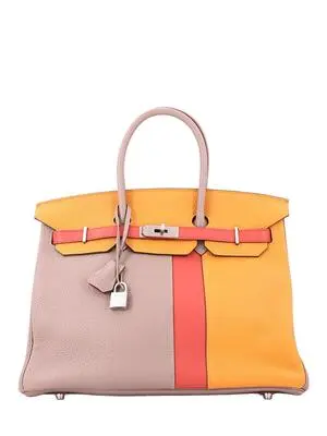 HERMÈS Birkin 35 Handbag Cascade Tricolor Clemence And Swift With Brushed Palladium Hardware