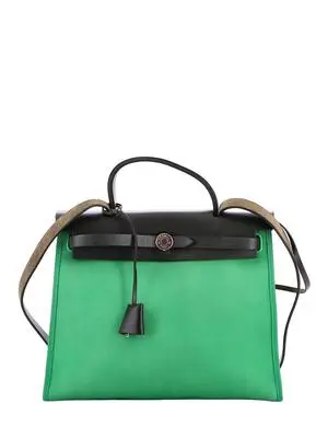Hermès 31 Herbag Zip Leather And Toile - Green