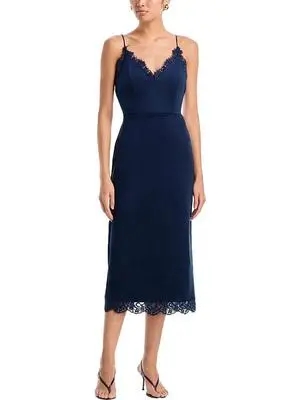 Aqua Faux Suede Lace Trim Slip Dress - Navy