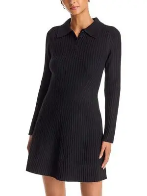 Aqua Poppaea Ribbed Sweater Dress - Black