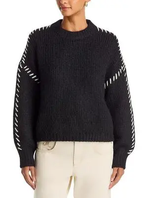 Aqua Whipstitch Trim Crewneck Sweater Exclusive - Black/ivory