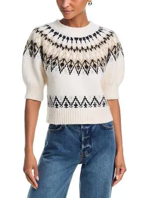 Aqua Short Sleeve Fair Isle Crewneck Sweater Exclusive - Ivory Multi