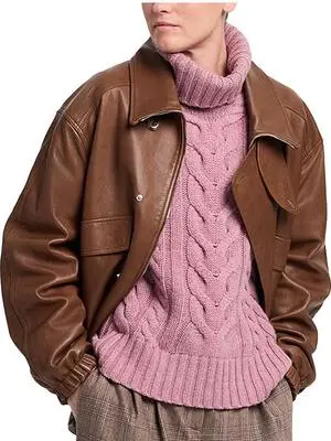 TWP Hunter Leather Zip Front Jacket - Bison