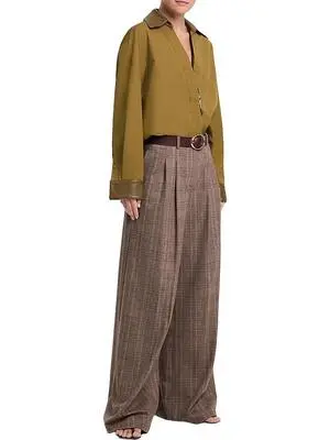 TWP Avery Wool-blend Wide Leg Pants - Brown Multi