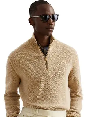Ralph Lauren Birdseye-knit Cashmere Quarter-zip Sweater - Camel Multi