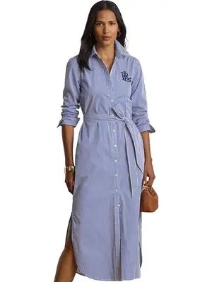 Ralph Lauren Striped Cotton Broadcloth Shirtdress - Blue/white