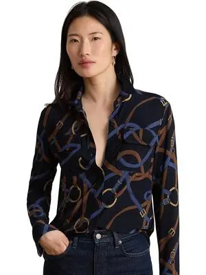 Ralph Lauren Belting-print Stretch Jersey Shirt - Navy Multi