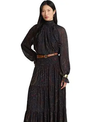Ralph Lauren Paisley Georgette Tiered Maxiskirt Navy Multi