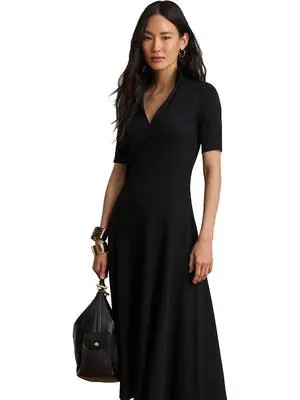 Ralph Lauren Rib-knit Elbow-sleeve Polo Dress - Black