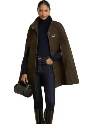 Ralph Lauren Houndstooth Buckle-trim Mockneck Cape - Forest/black Mini
