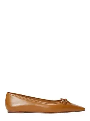Ralph Lauren Ralph Lauren Leather Pointed Toe Ballet Flats With Bow Detailing Cuoio