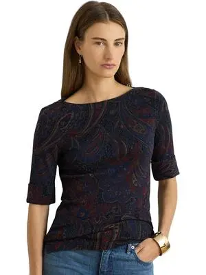 RALPH LAUREN Paisley Stretch Cotton Boatneck Tee