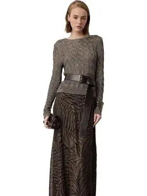 Ralph Lauren Ralph Lauren Masina Foiled Crinkle Chiffon Skirt Espresso Multi