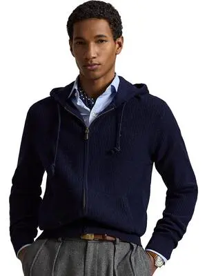 Ralph Lauren Waffle-knit Wool-cotton Hooded Sweater - Hunter Navy