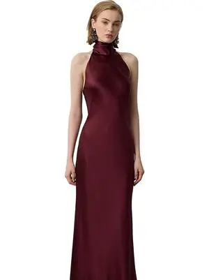 Ralph Lauren Chilton Satin Halterneck Evening Gown - Carmine