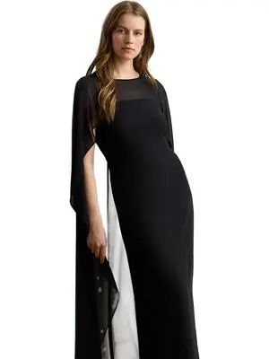 Ralph Lauren Georgette Gown With Cape Effect - Black