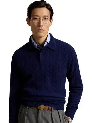 Ralph Lauren Cable-knit Cashmere Polo-collar Sweater - Bright Navy