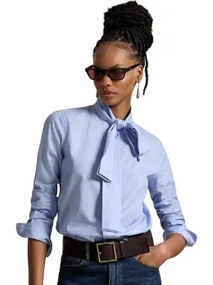 Ralph Lauren Slim Fit Cotton Tie-neck Shirt - Medium Blue