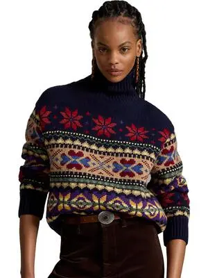 RALPH LAUREN Geo-motif Wool-cashmere-blend Turtleneck