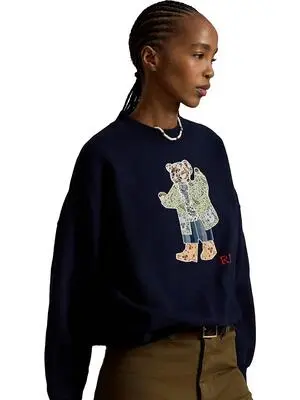 Ralph Lauren Patchwork Polo Bear Fleece Crewneck - Hunter Navy