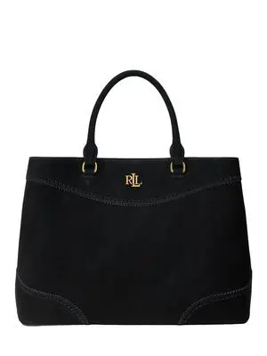 Ralph Lauren Perforated Suede Large Marcy Satchel Black