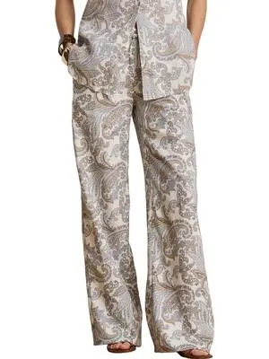 Ralph Lauren Paisley Linen Wide-leg Pants - Cream Multi