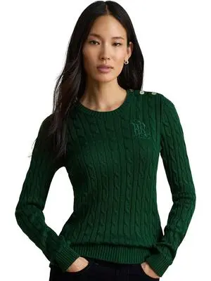 Ralph Lauren Button-trim Cable-knit Sweater - Moss Agate