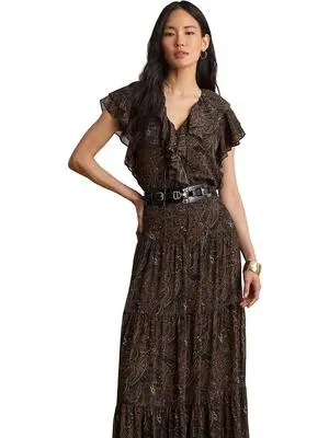 Ralph Lauren Paisley Georgette Tiered Maxiskirt Black Multi