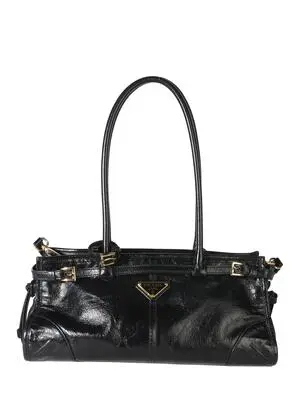 Prada Glossy Calfskin Triangle Bonnie Shoulder Bag - Black