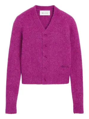 AMI Purple Wool And Alpaca Cardigan With Ami Embroidery Purple