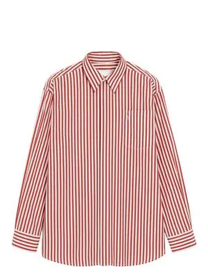 AMI Paris Striped Shirt With Embossed De Coeur Logo - Ruby Red/white