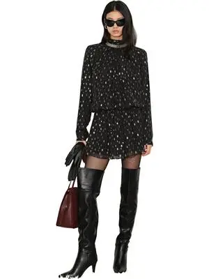 Fabrique Paris Ruched Shimmering Polka Dots Dress - Black