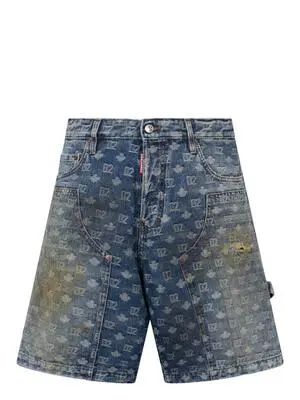 Dsquared2 Monogram Dirty Wash Carpenter Shorts - Blue