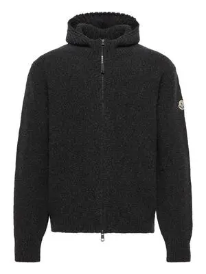 Moncler Bouclé Wool Blend Zip-up Hoodie Black