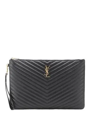 Saint Laurent Cassandre Matelassé Leather Clutch Black