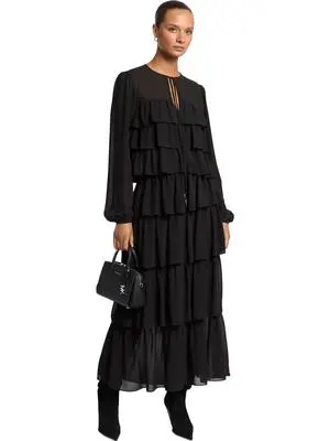 Michael Kors Ruffled Georgette Maxi Dress - Black