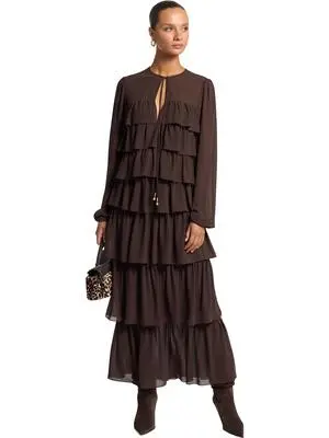Michael Kors Ruffled Georgette Maxi Dress - Brown