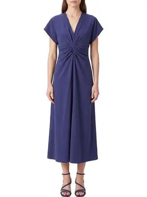 Alberta Ferretti A-line V-neck Midi Ceremony Dress With Side Slit - Blue