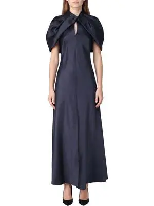 Alberta Ferretti Satin Midi Evening Dress With Puff Sleeves - Blue