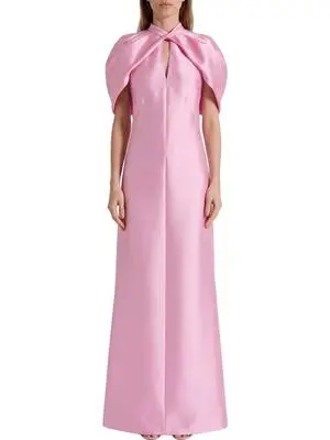 Alberta Ferretti Satin Midi Evening Dress With Puff Sleeves - Pink
