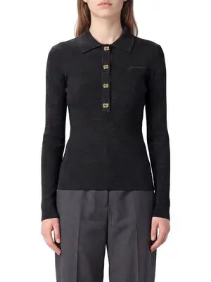 GANNI Ganni Slim Fit Wool Knit Polo With Long Sleeves And Butterfly Logo Black