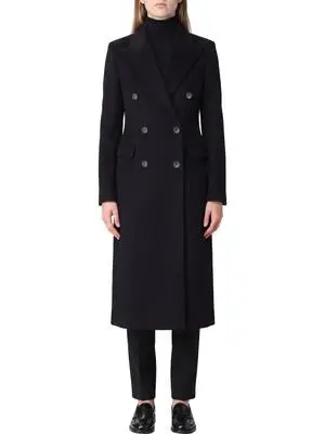 Tagliatore Double-breasted Long Coat In Pure Cotton With Peak Lapels - Black