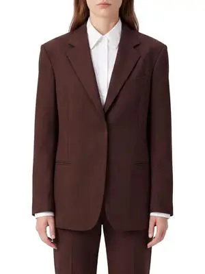 Federica Tosi Single-breasted Relaxed Fit Cotton Blazer With Padded Shoulders Brown