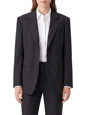 Federica Tosi Single-breasted Relaxed Fit Cotton Blazer With Padded Shoulders Grey