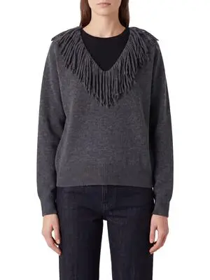 Federica Tosi V-neck Jumper With Fringe - Grey