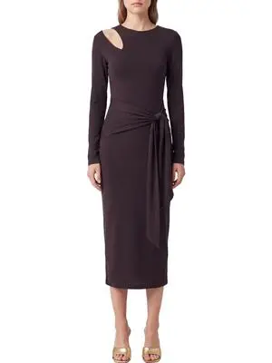 Federica Tosi Asymmetrical Cut-out Long Sleeve Midi Dress - Brown