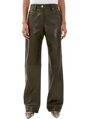 Helmut Lang Leather Relaxed Bootcut Pants - Dark Moss/black