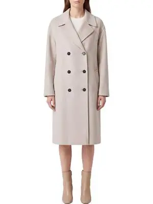 Max Mara Long Double-breasted Coat In Virgin Wool With Rever Collar Beige