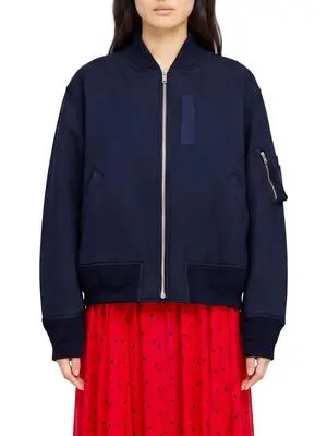SEMICOUTURE Wool Blend Bomber Jacket With Elasticated Collar - Blue