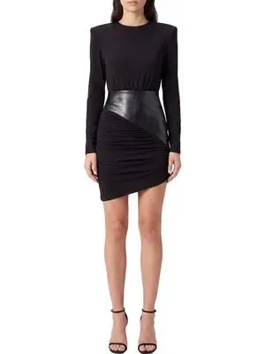 Andamane Asymmetric Long-sleeved Sheath Mini Dress - Black